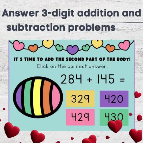 3rd Grade Valentine Math Activity to Practice Three Digit Addition ...