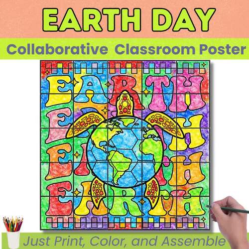 No Prep Earth Day Collaborative Coloring Poster - World Turtle Bulletin ...