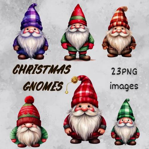 Christmas Gnomes Art Bundle, Watercolor Christmas Gonome Illustration