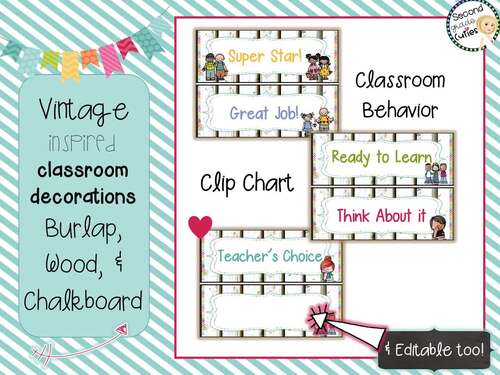 Classroom Vintage Decor Behavior Clip Chart, Class Rules, Jobs & more