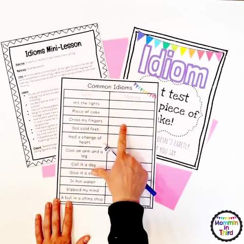 Idioms Worksheets and Poster - Figurative Language Lesson Plan and Activity