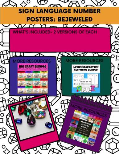Bejeweled Themed Sign Language Number 1-10 Posters ASL DHH Hearing Loss