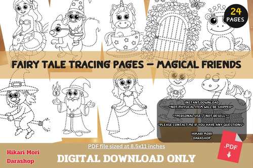 Fairy Tale Tracing Pages – Magical Friends | 24 Fun Worksheets for Kids
