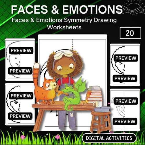Faces & Emotions Symmetry Drawing Worksheets by Outside Box kids