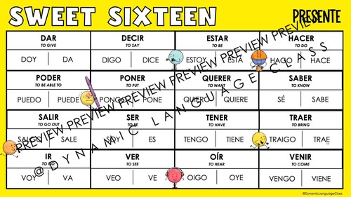 SPANISH Sweet 16 High Frequency Verbs Posters for Bulletin Board