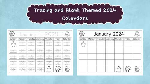 24 Tracing and Blank Themed 2024 Calendars. Preschool KG Handwriting ...