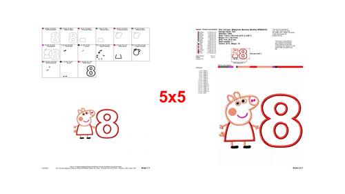 Peppa Pig Birthday Number 8 Applique Design - Instant Download by Aneta H