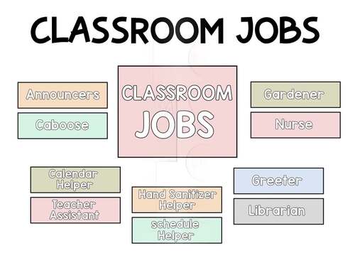 Printable Modern Calm Colors Classroom Jobs Labels, Students' Jobs Cards