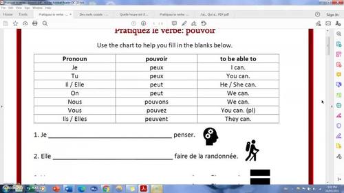 Pratiquez le verbe: pouvoir (Verb Practice Worksheet for French Classes)
