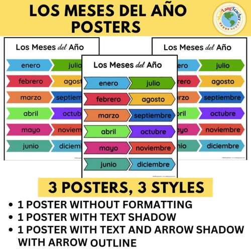 Spanish Months of the Year Posters Colorful Arrow Black Font Theme ...