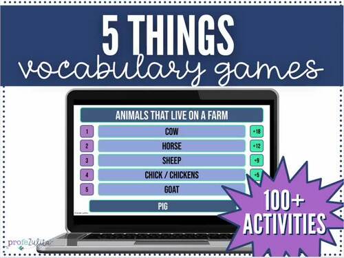 50% OFF 5 Things Game - 100+ Vocabulary Theme Prompts for ELL ESL Newcomers