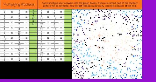 Multiplying Fractions Halloween Math Pixel Art Digital Activity | TPT