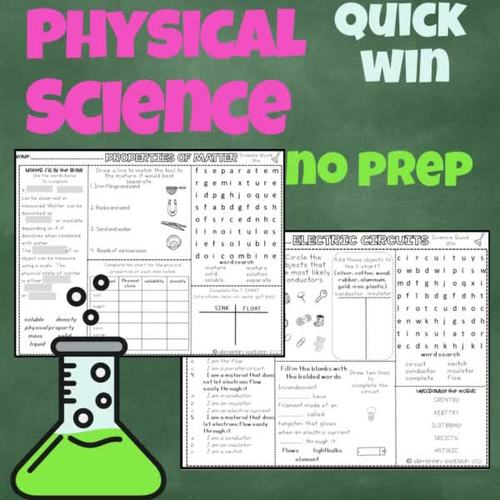Physical Science Worksheets 5th grade No Prep Energy Matter Force