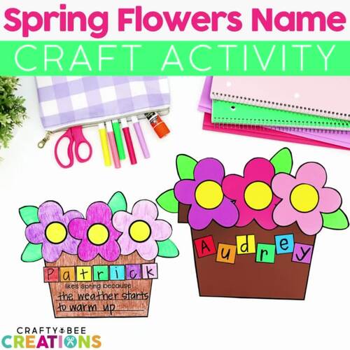 Spring Flowers Name Craft Template March Door Decor Kindergarten ...