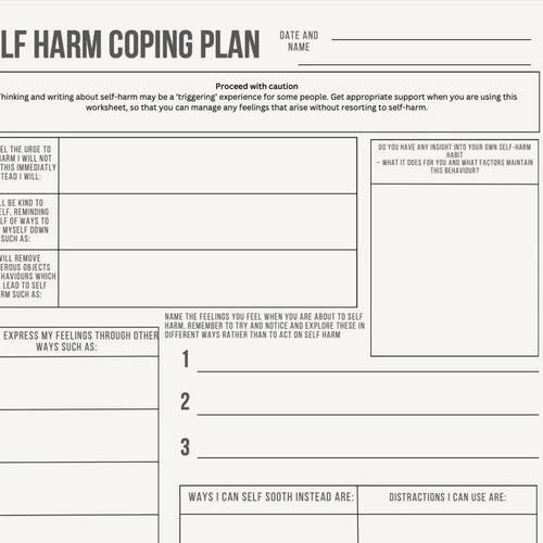 SELF HARM Coping Plan Support Help Plan DIGITAL self harm coping plan ...