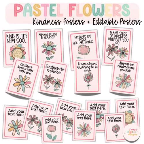 Pastel Flowers Editable Kindness 8x10” Posters by KerrysDigitalDesigns
