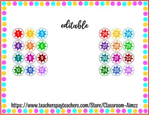 Printable Number Labels, Bright Colorful Number Labels, Editable Numbers