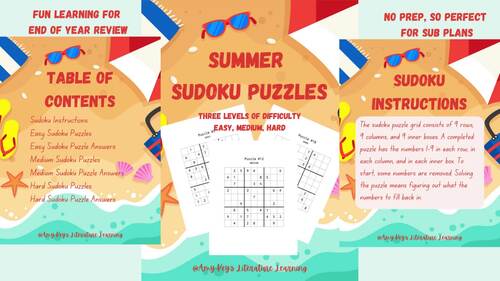 End of Year Summer-Themed Giant Sudoku Puzzle Packet Middle and High ...
