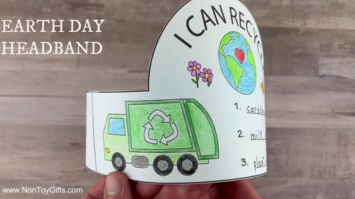 Earth Day Paper Hat - I Can Recycle Headband - Coloring Crown Activity