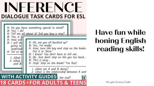 Adult ESL Inferences Context Clues Reading Comprehension Task Cards ...