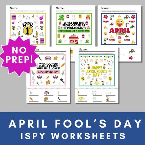 April Fool's Day iSpy Worksheets | Counting Worksheet by Jenny Marie