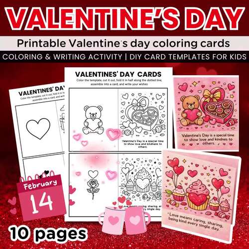 Valentine’s Day Coloring Card Craft & Writing Templates, Fun DIY ...