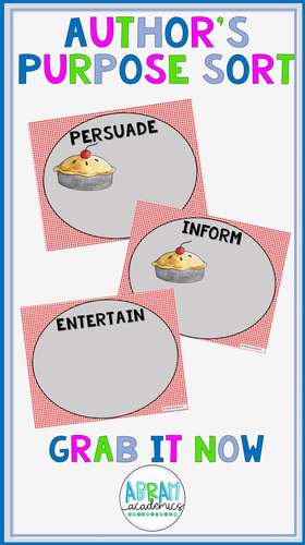 Author's Purpose Sorting Activities for THIRD GRADE by Abram Academics