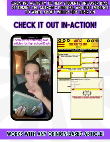 Bias Detection Worksheet for Any Article | Whose side are you on Activity