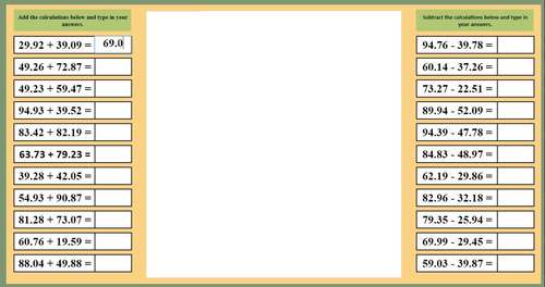 Christmas Tree Decimal Addition and Subtraction Pixel Art Mystery