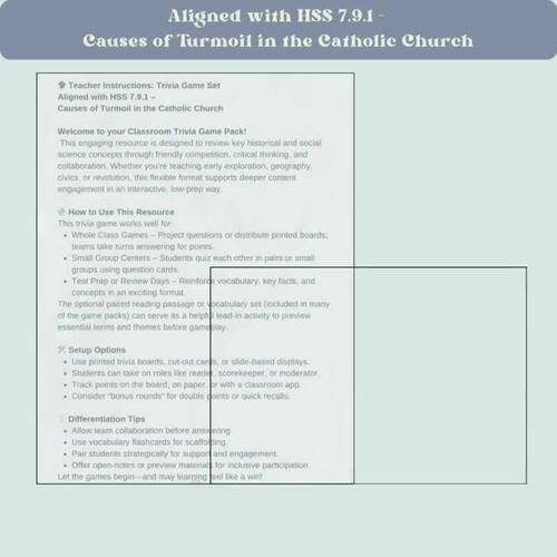 Causes of the Catholic Church’s Weakening — HSS 7.9.1 Trivia Game