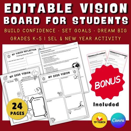 Editable Vision Board for Students | New Year Goals & SEL Activity K–5