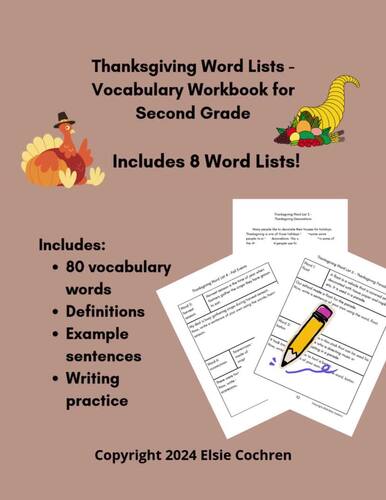 Thanksgiving Word Lists - Vocabulary Workbook for Second Grade | TPT