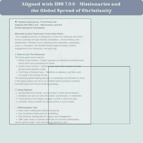 Missionaries and the Global Spread of Christianity Trivia Game — HSS 7.9.6