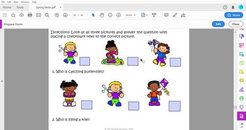 Speech Therapy/Teletherapy Spring Verbs: Sentence Building Activities