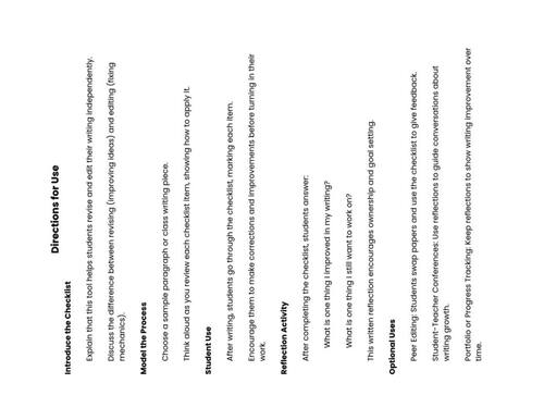 Self-Editing Checklist for Paragraph and Essay Writing by Teach Wise Texas