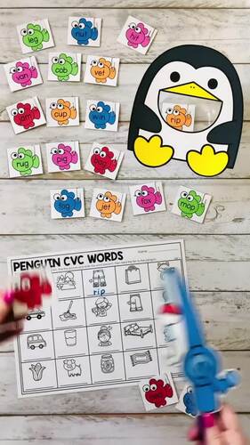 Winter CVC Words - Matching CVC Words and Pictures - Feed the Penguin