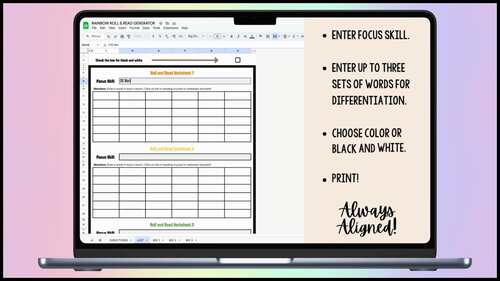 Roll and Read Worksheet Creator | Phonics | Heart Words | Letters ...
