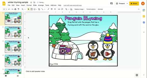 Winter Digital Rhyming for Google Slides Distance Learning by Megan Shea