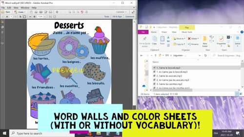 French FOOD Vocabulary Coloring sheets Word walls Flashcards Audios ...