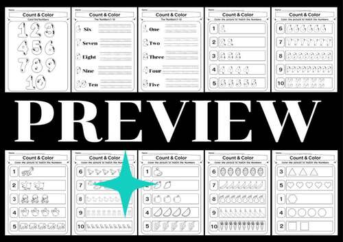 Count and Color the Numbers 1- 10 for Pre-Kindergarten | TPT