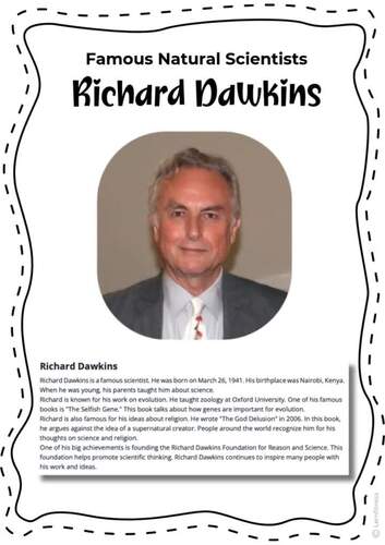 Scientist Richard Dawkins - Fact Sheet, Quiz + Interactive PDF + H5P