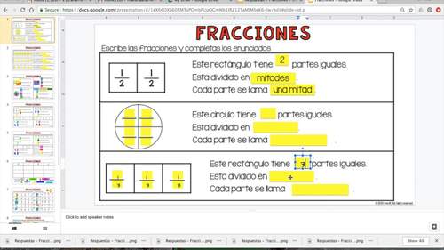 Fracciones de un entero - Fractions of a Whole in Spanish - Digital and ...