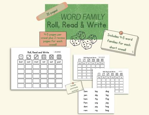 Short Vowel Word Family - Roll, Read and Write PLUS Decodable Fluency ...