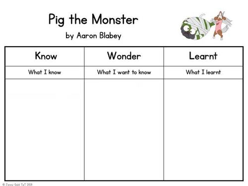Pig the Monster Book Study- Print & Go Literacy Activities by Jenny Quld
