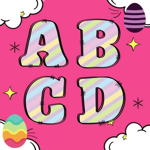Easter Doodle Alphabet Letters & Numbers PNG, Easter bunny Template