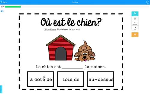 les prepositions de lieu French vocabulary review digital BOOM cards