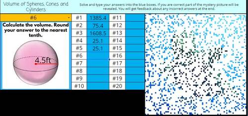 Volume of Cylinders, Cones and Spheres 8th Grade Math Pixel Art | TPT