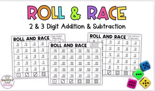 Roll and Race Math Dice Games Two and Three Digit Addition and Subtraction