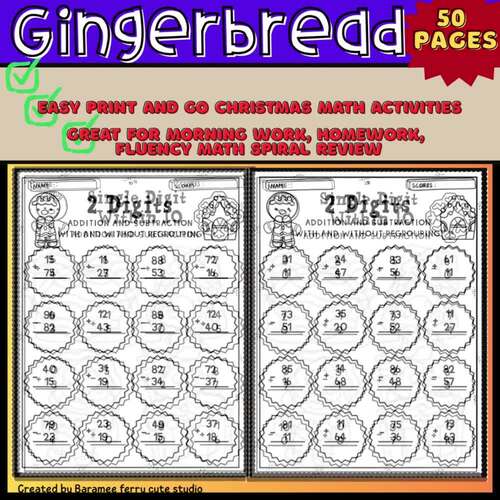 Gingerbread Addition and Subtraction Bundle | Within10 2 Digit 3 Digit ...