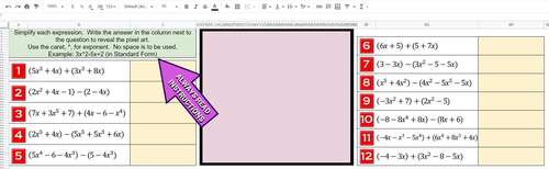 PIXEL ART: Add & Subtract Polynomials (2 Options) DISTANCE LEARNING